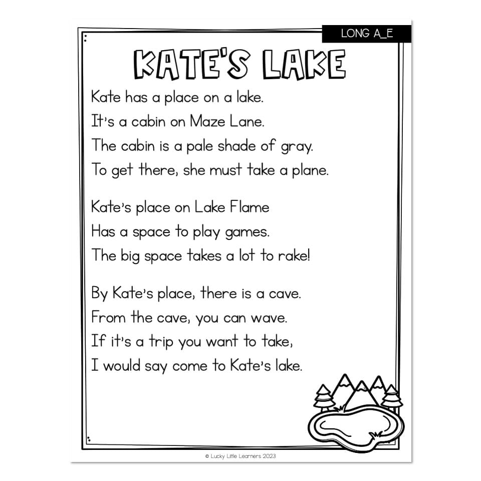 Lucky to Learn Phonics - Silent E - Long A - 1st Grade Phonics Poem ...
