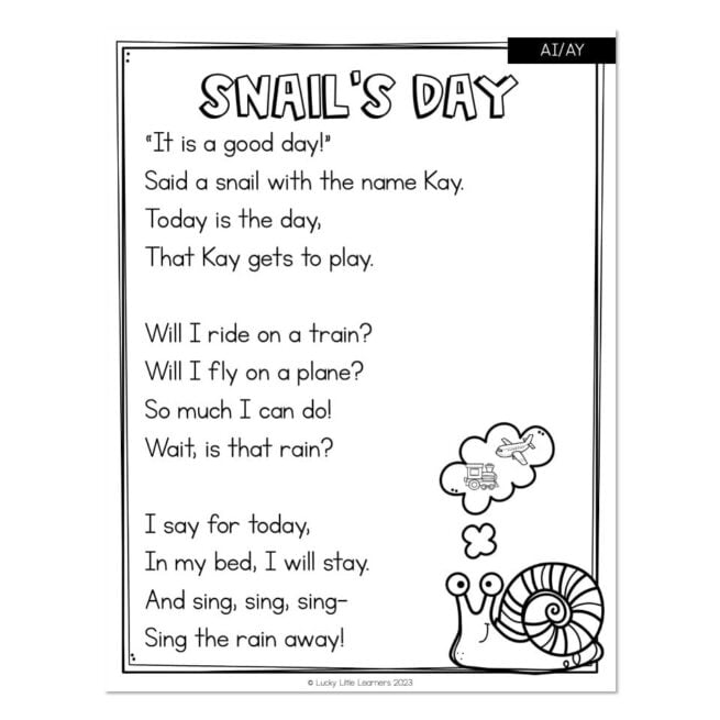 Lucky to Learn Phonics - Vowel Teams - Long A - 1st Grade Phonics Poem ...