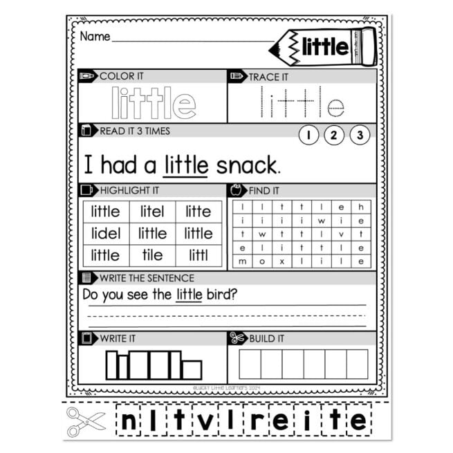 Sight Word Sheets - Little - Lucky Little Learners