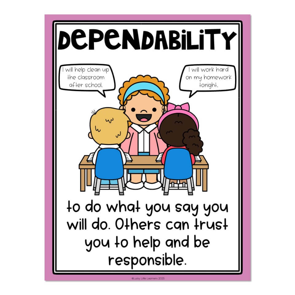 Social Emotional Learning - Dependability - Poster - Lucky Little Learners