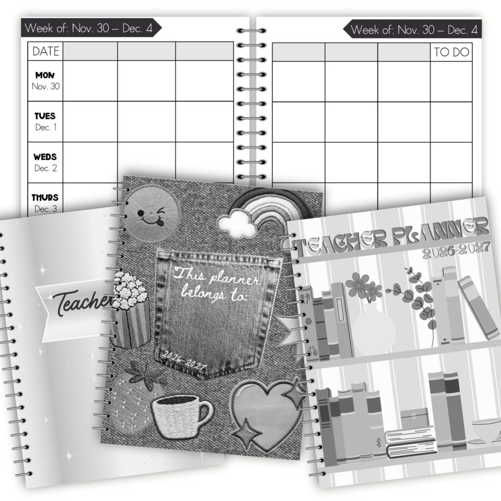 Teacher Planner - Version 1 - Black and White - Lucky Little Learners