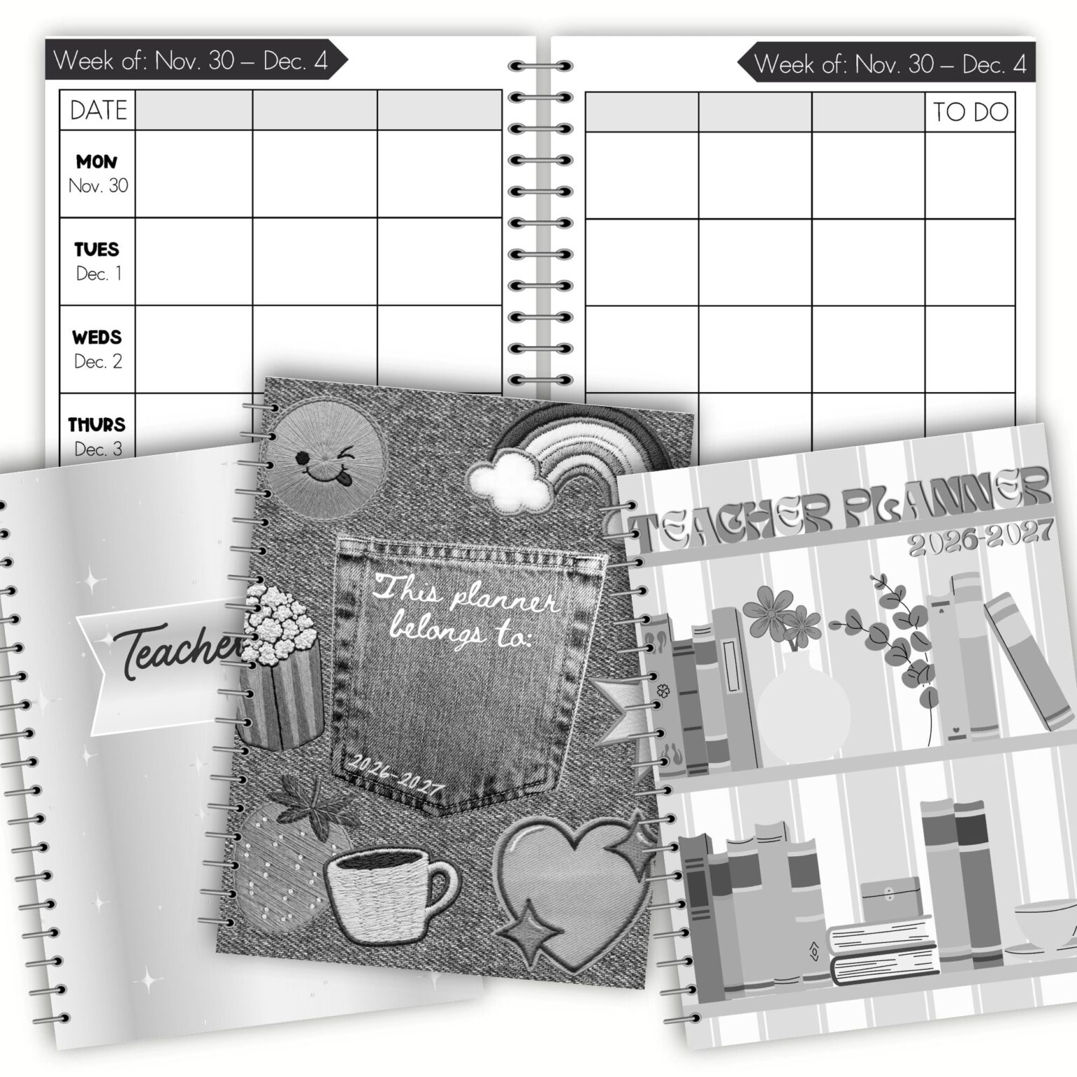 Teacher Planner - Version 1 - Black and White - Lucky Little Learners