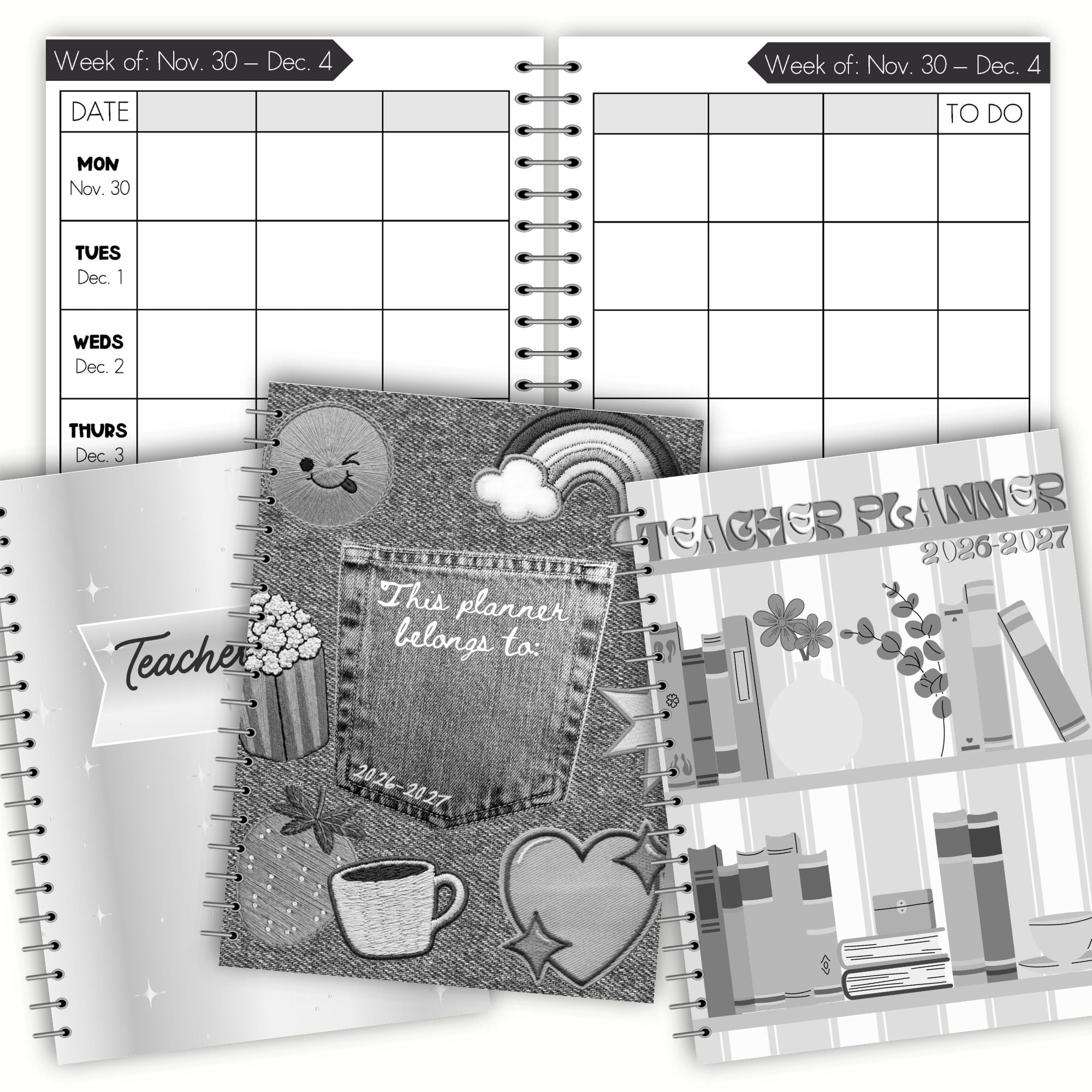 Teacher Planner - Version 1 - Black and White - Lucky Little Learners