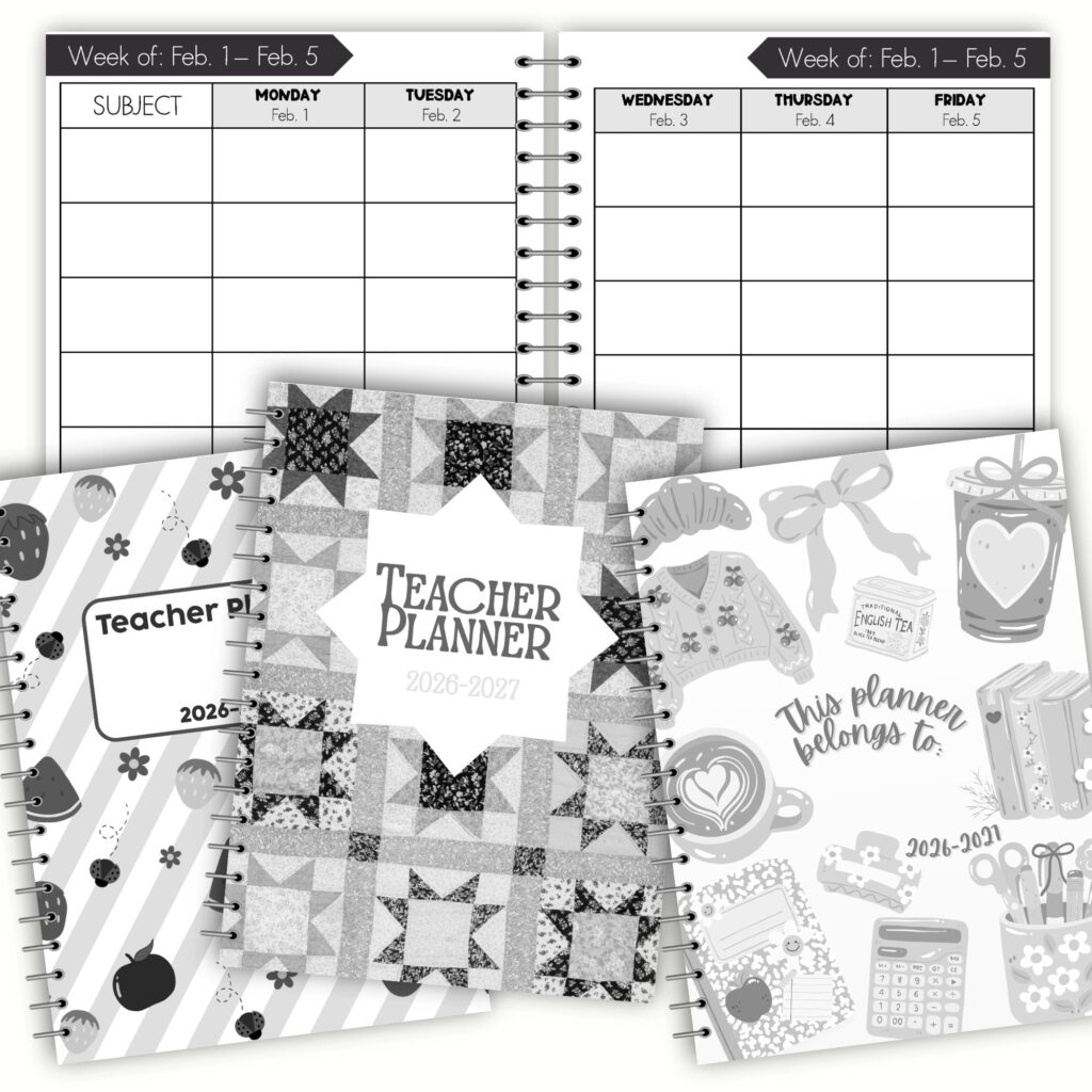 Teacher Planner - Version 2 - Days Across the Top - Black and White ...