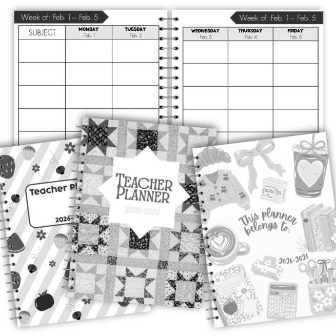 Teacher Planner - Version 2 - Days Across the Top - Black and White ...