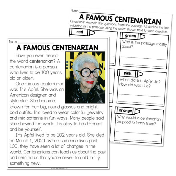 100th Day of School Activities - Reading Passage and Comprehension ...