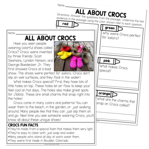 Crocs Activity - Text Evidence - Nonfiction Reading Passage with ...