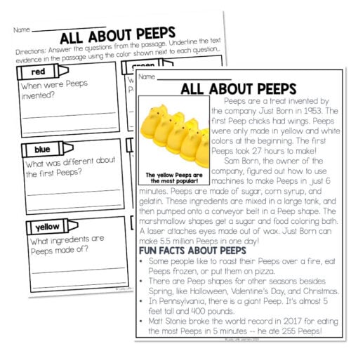 Easter Reading Passage - All About Peeps - Lucky Little Learners