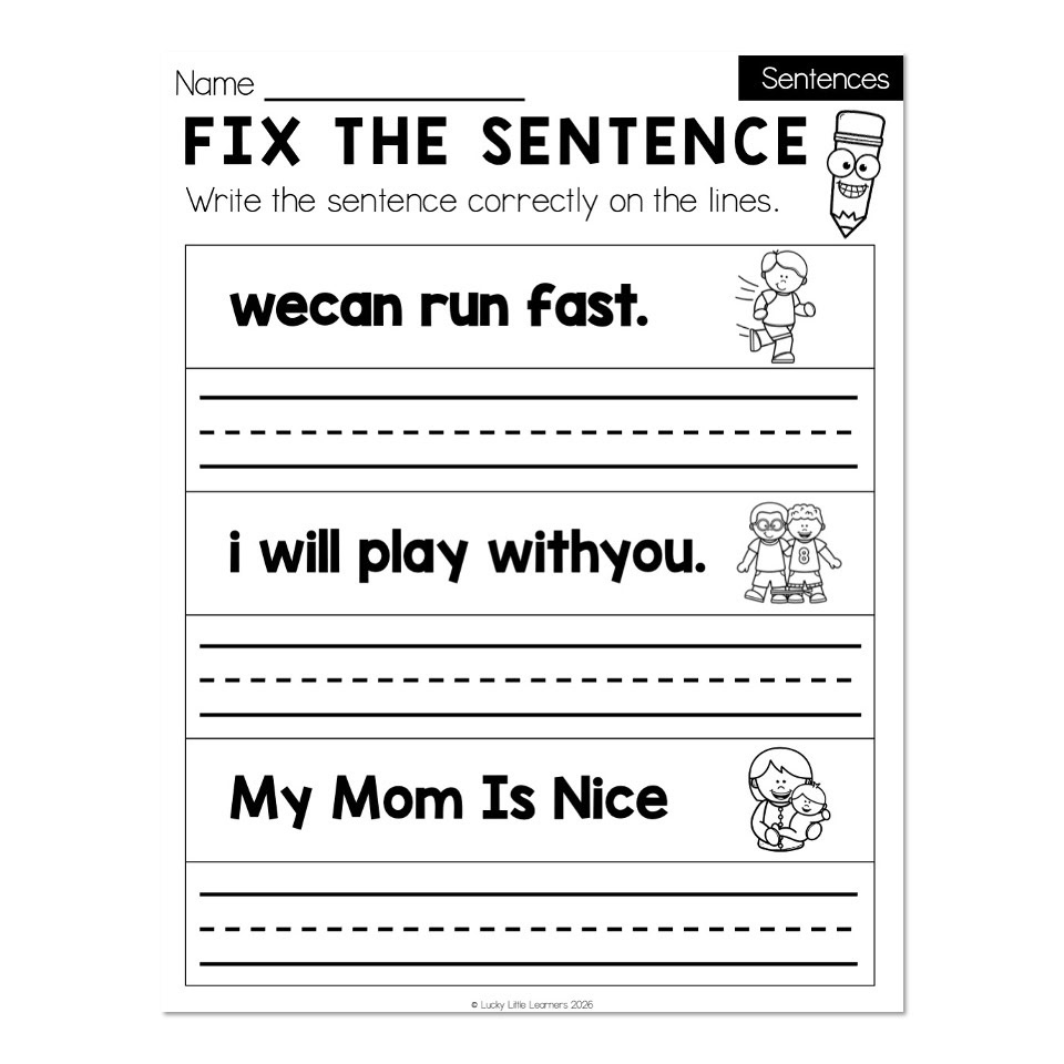 Kindergarten Monthly Worksheets – April Sentence Work - Fix the ...