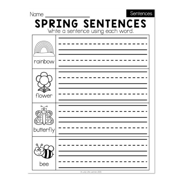 Kindergarten Monthly Worksheets – May Sentence Work - Spring Sentences ...