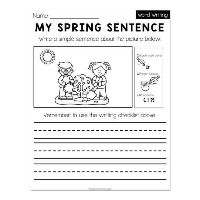 Kindergarten Monthly Worksheets - April Word Writing - My Spring ...