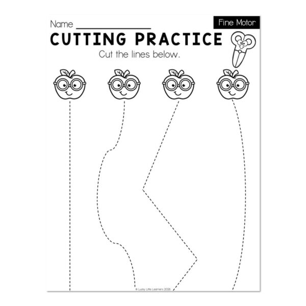 Kindergarten Monthly Worksheets - Fine Motor - September - Cutting ...
