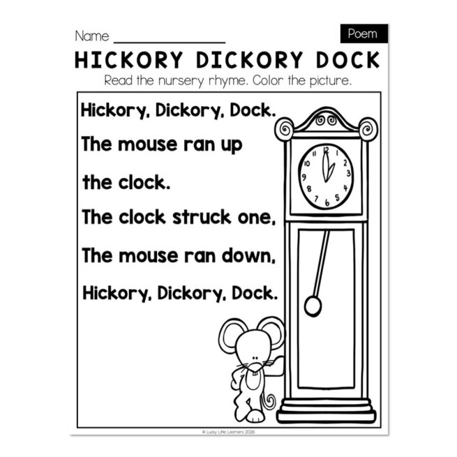 Kindergarten Monthly Worksheets - Poems Nursery Rhymes - September ...