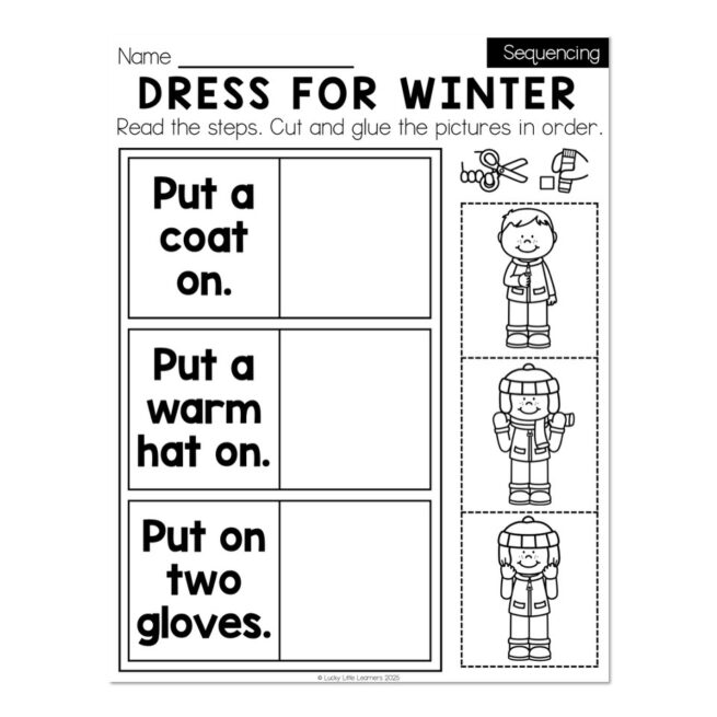 Kindergarten Monthly Worksheets - Sequencing - January - Dress for ...