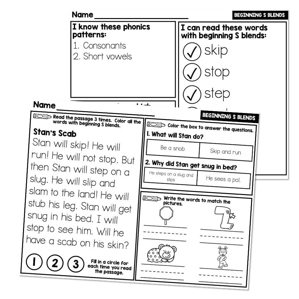 Lucky to Learn Phonics - Beginning S Blends - 1st Grade Decodable ...
