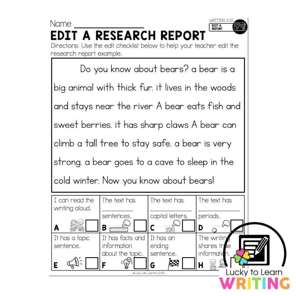 Lucky to Learn Writing 1st Grade - Unit 5 Research and Review - Writing ...