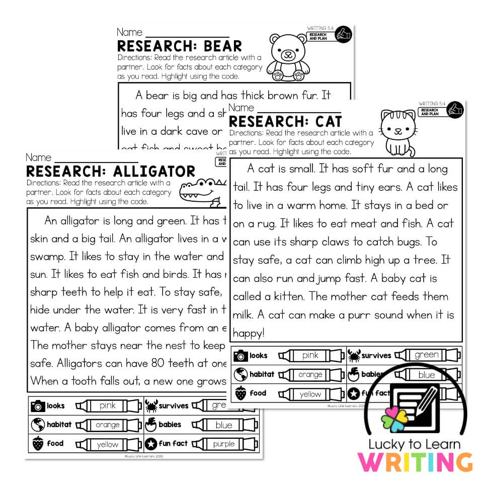 Lucky to Learn Writing 1st Grade - Unit 5 Research and Review - Writing ...