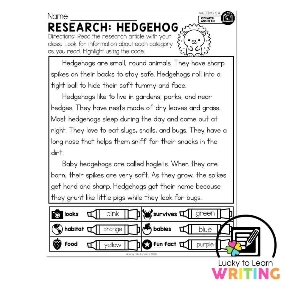 Lucky to Learn Writing 1st Grade - Unit 5 Research and Review - Writing ...