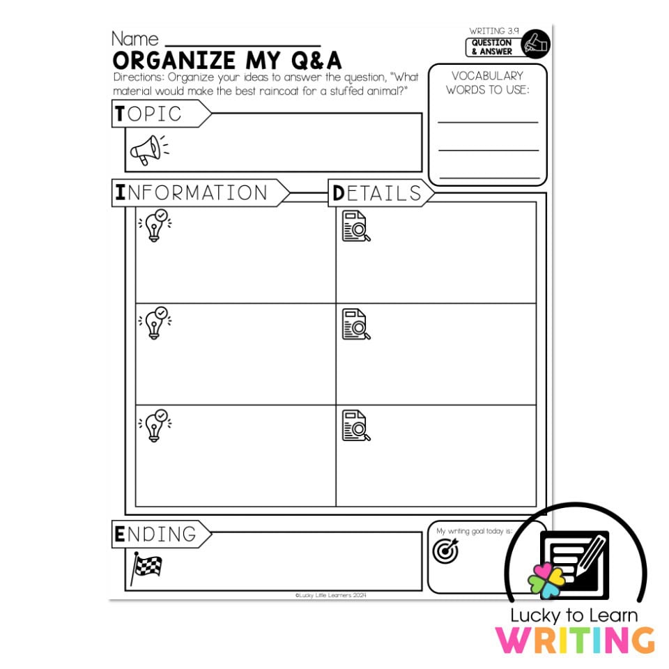 Lucky to Learn Writing - Unit 3 Informational - Writing 3.9 - Question ...