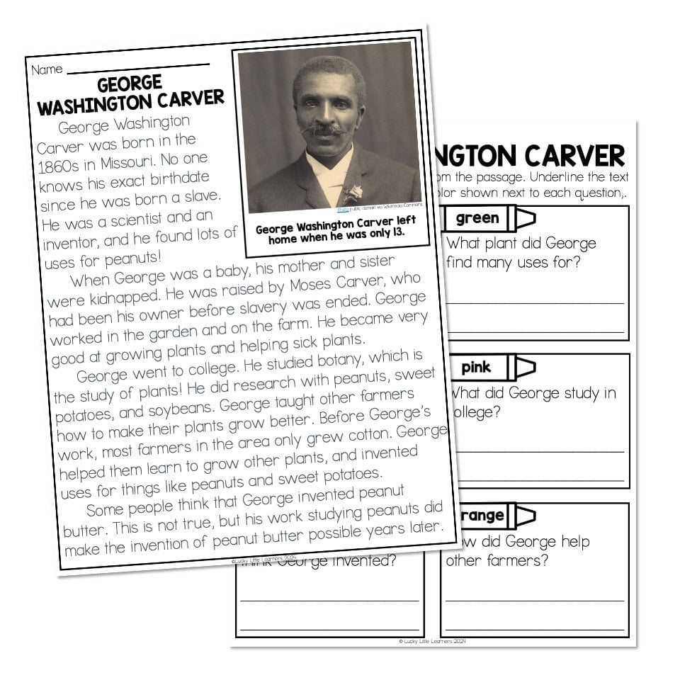 Nonfiction Reading Passage - Biography - George Washington Carver ...