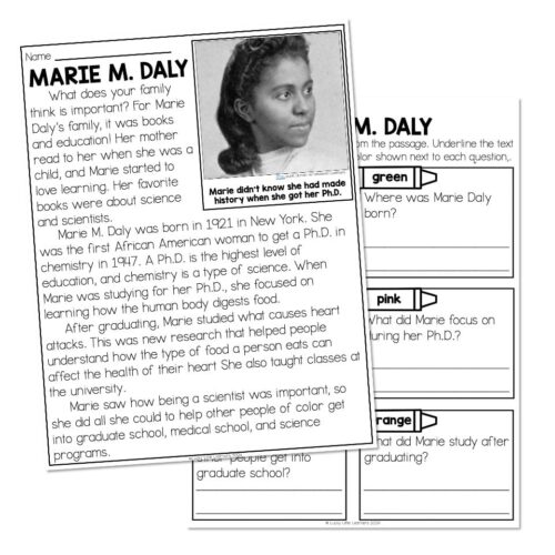 Nonfiction Reading Passage - Biography - Marie M. Daly - Lucky Little ...