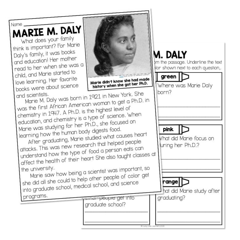 Nonfiction Reading Passage - Biography - Marie M. Daly - Lucky Little ...