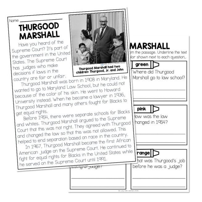 Nonfiction Reading Passage - Biography - Thurgood Marshall - Lucky ...
