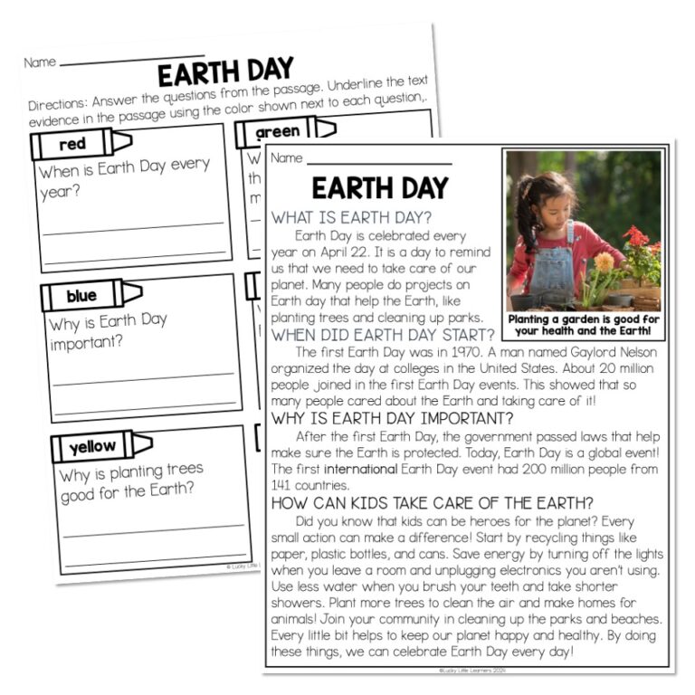 Nonfiction Reading Passage and Questions - Text Evidence - Earth Day ...