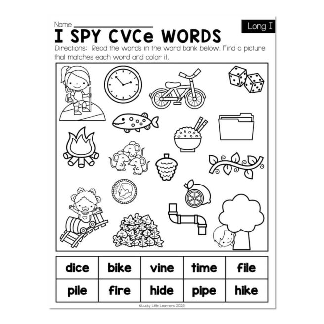Phonics Activities - Long I - I Spy CVCe Words - Lucky Little Learners