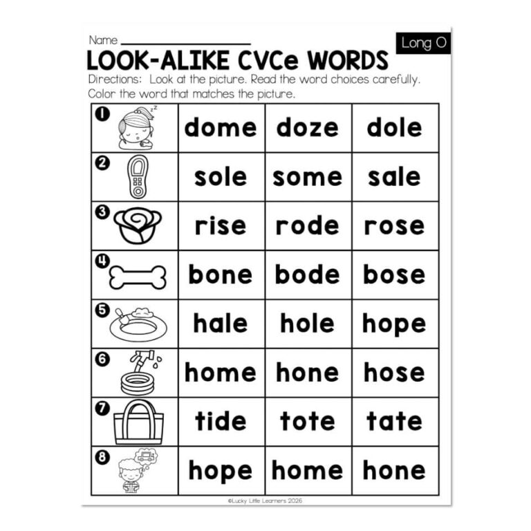 Phonics Activities - Long O - Look-Alike CVCe Words - Lucky Little Learners