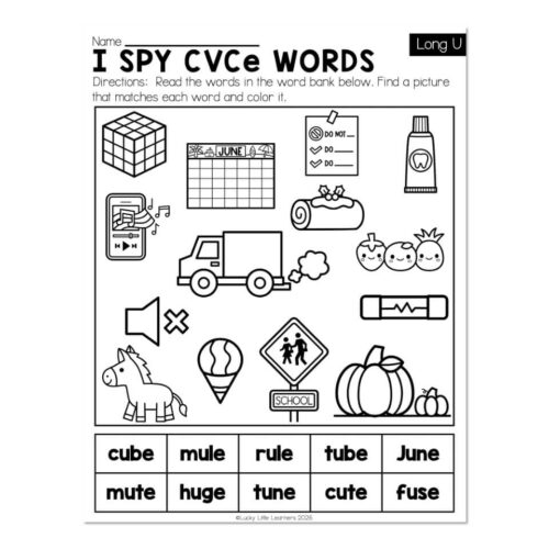 Phonics Activities - Long U - I Spy CVCe Words - Lucky Little Learners
