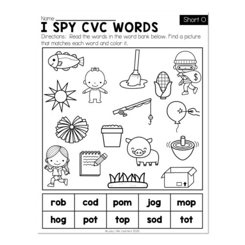 Phonics Activities - Short O - I Spy CVC Words - Lucky Little Learners