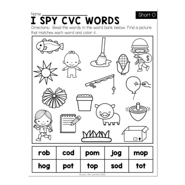 Phonics Activities - Short O - I Spy CVC Words - Lucky Little Learners