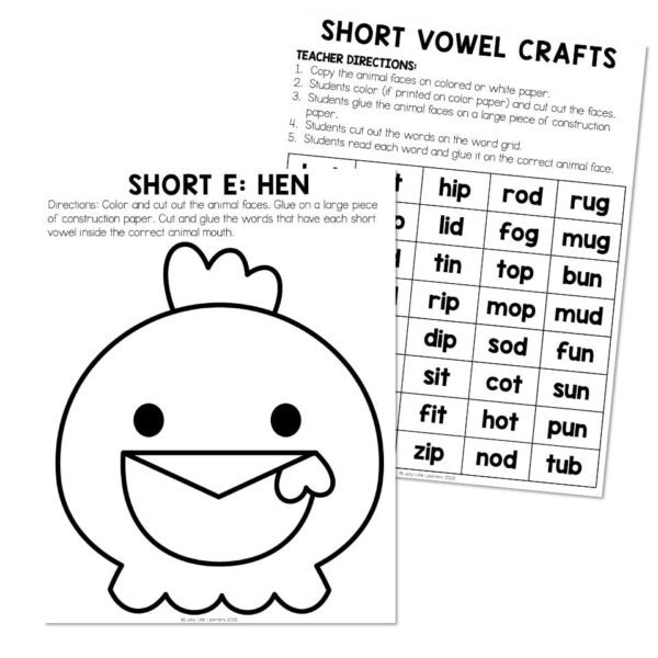 Phonics - Short Vowels Crafts - Lucky Little Learners