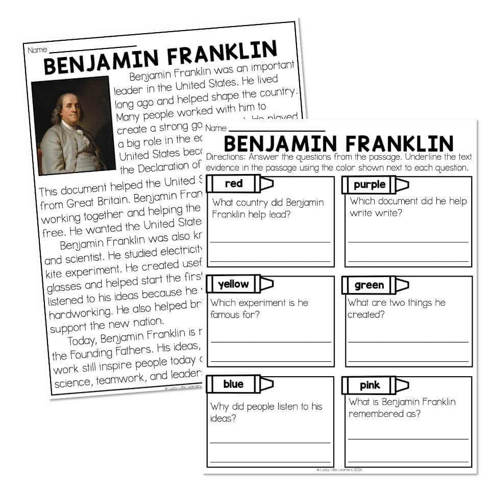 Reading Passage - Benjamin Franklin - Lucky Little Learners