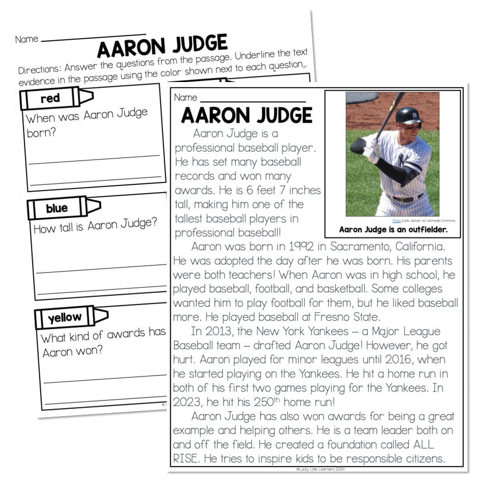 Reading Passage - Biography - Athlete - Baseball - Aaron Judge - Lucky ...