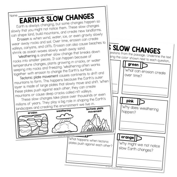 Reading Passage - Earth's Slow Changes - Lucky Little Learners