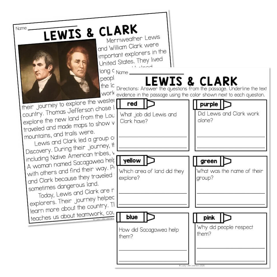 Reading Passage - Lewis and Clark - Lucky Little Learners