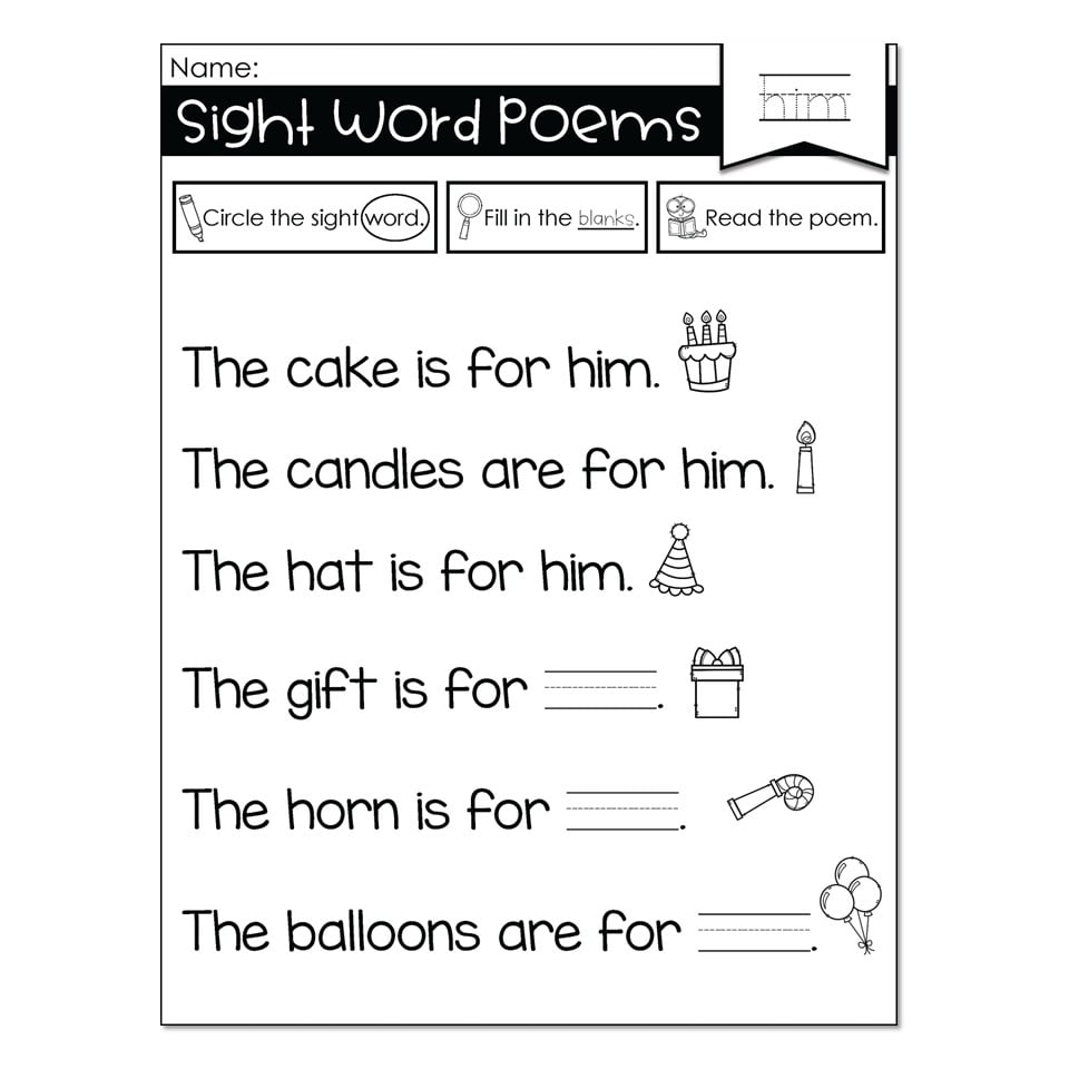 Sight Word Poems - Him - Lucky Little Learners