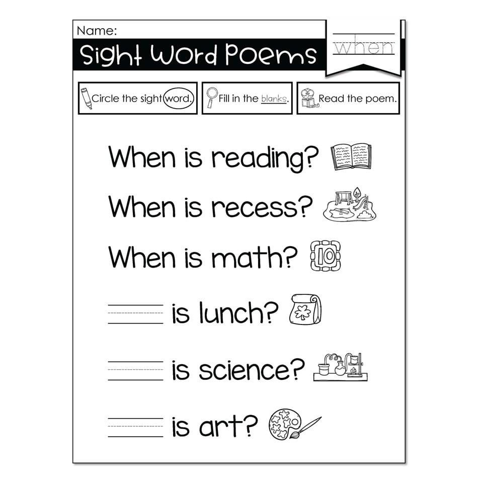 Sight Word Poems - When - Lucky Little Learners