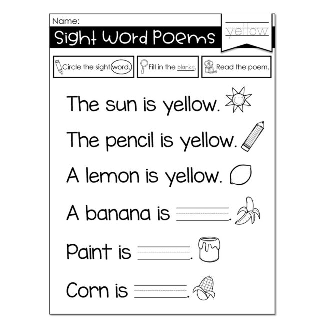 Sight Word Poems - Yellow - Lucky Little Learners