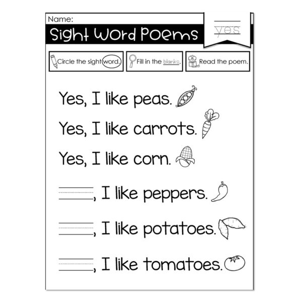 Sight Word Poems - Yes - Lucky Little Learners