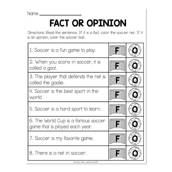 World Cup - Reading - Soccer Fact Opinion - Lucky Little Learners