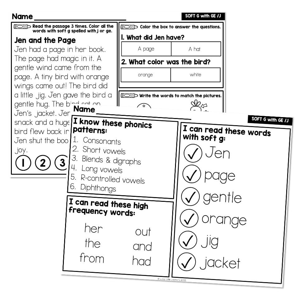 1st Grade Decodable Passage - J and GE for Soft G - Lucky Little Learners