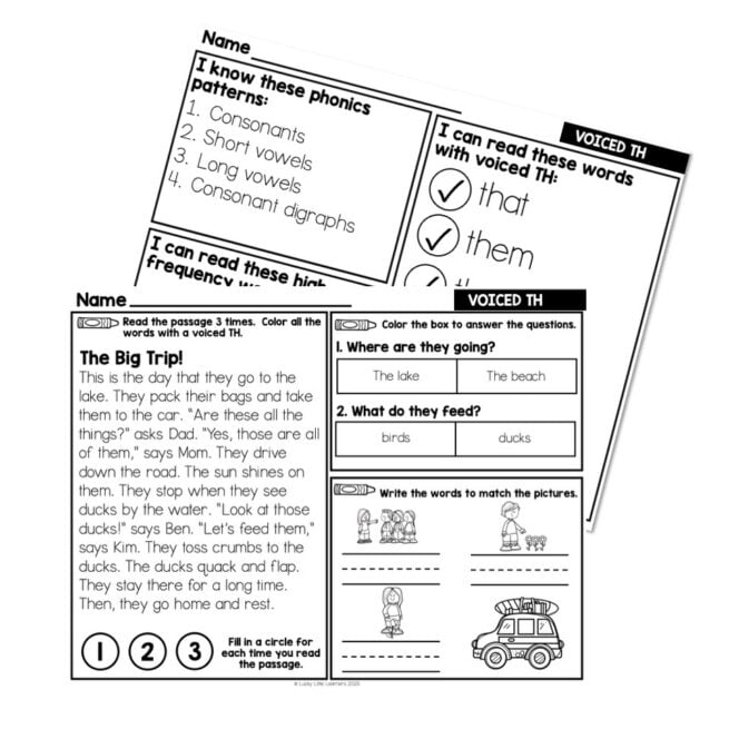 1st Grade Decodable Phonics Passage - Voiced TH - Lucky Little Learners