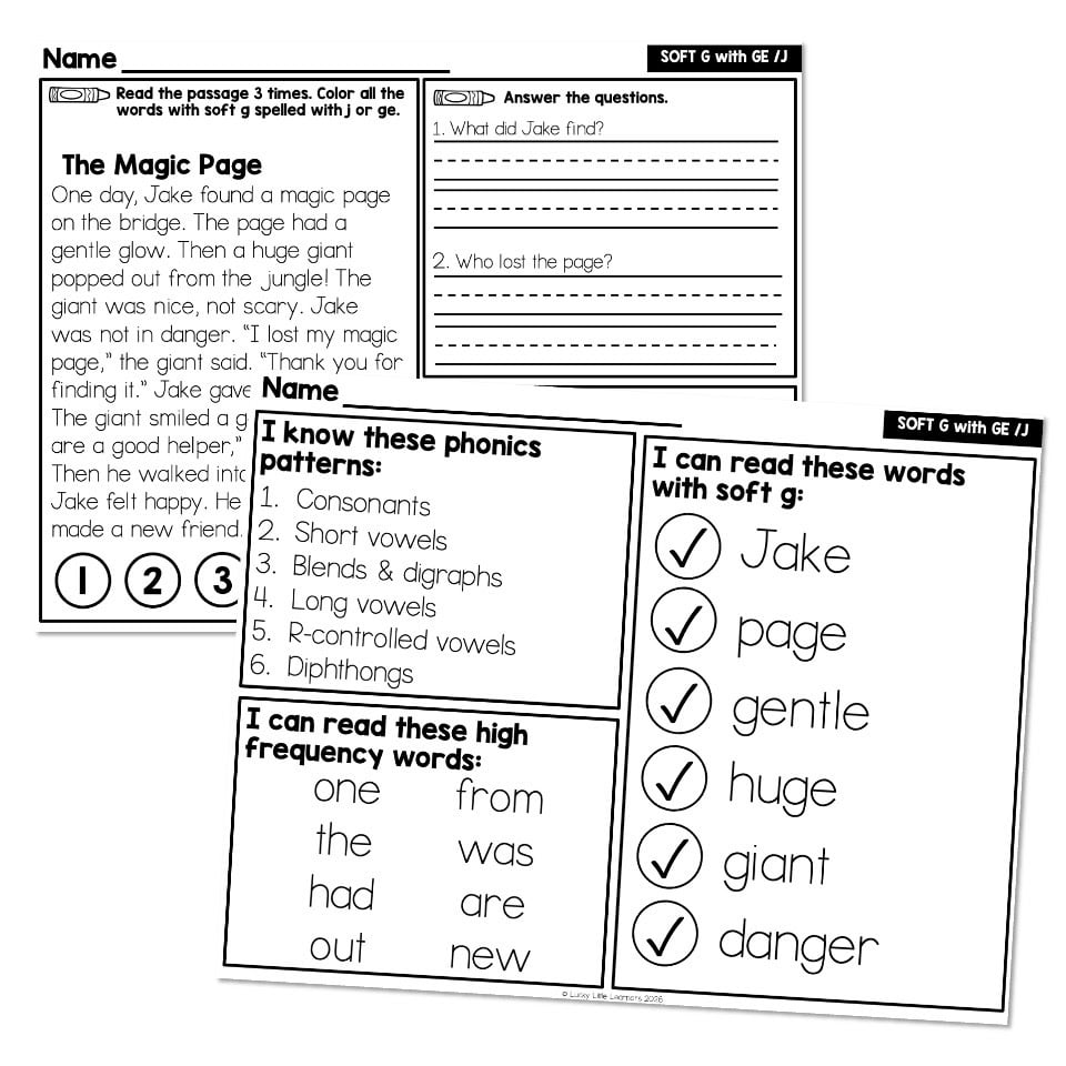 2nd Grade Decodable Passage - J and GE for Soft G - Lucky Little Learners