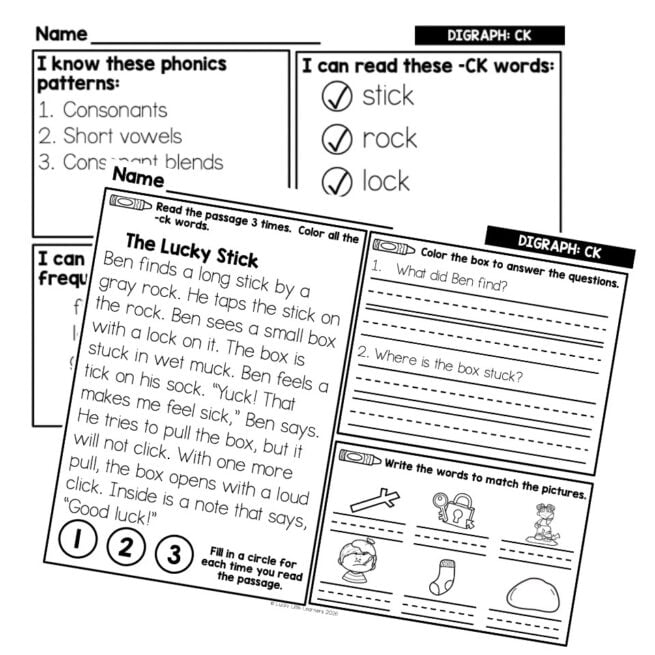 2nd Grade Decodable Phonics Passage - Digraph CK - Lucky Little Learners