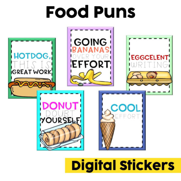 Brag Tags Food Puns - Digital Stickers - Lucky Little Learners