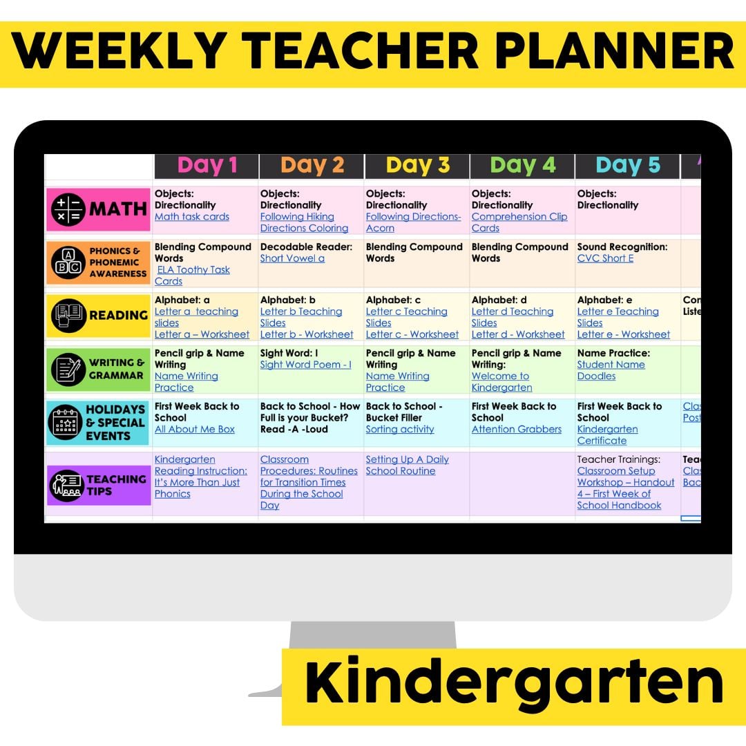 All Access Weekly Teacher Planner - Kindergarten - Lucky Little Learners
