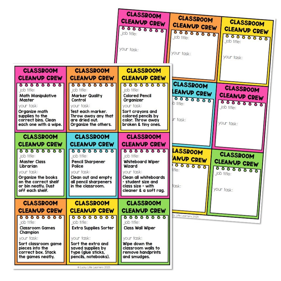 End of Year Survival Pack - Classroom Clean Up Crew - Job Cards - Lucky ...